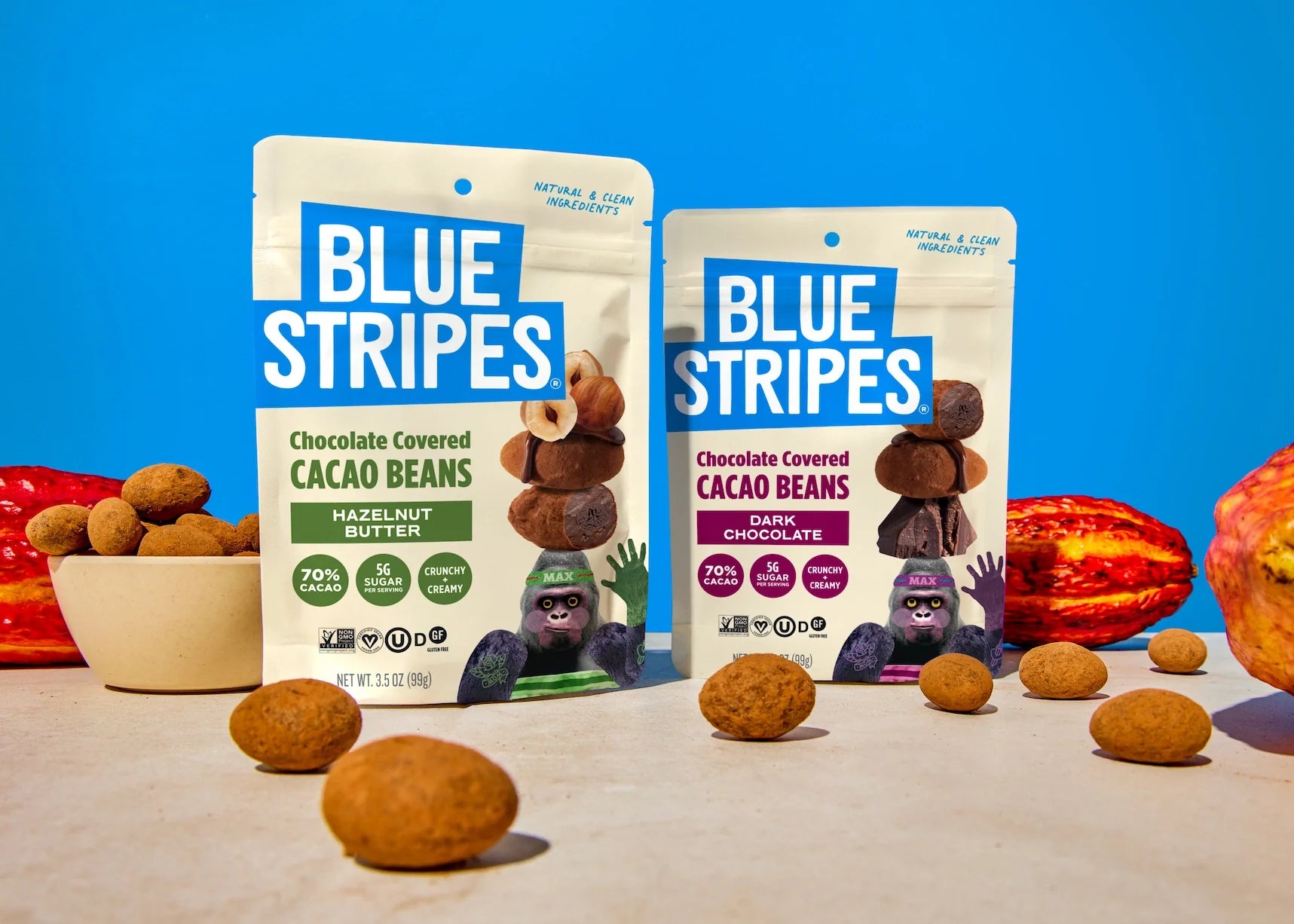 Chocolate Covered Whole Cacao Beans – Blue Stripes