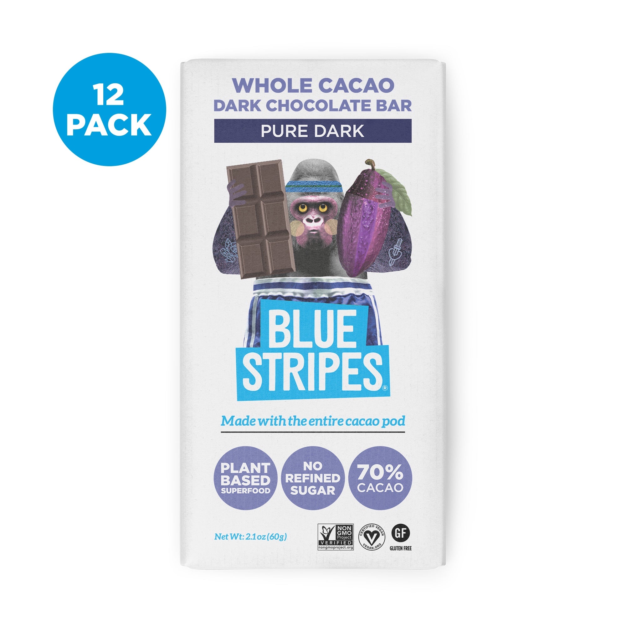 Whole Cacao Chocolate Bar - Pure Dark – Blue Stripes