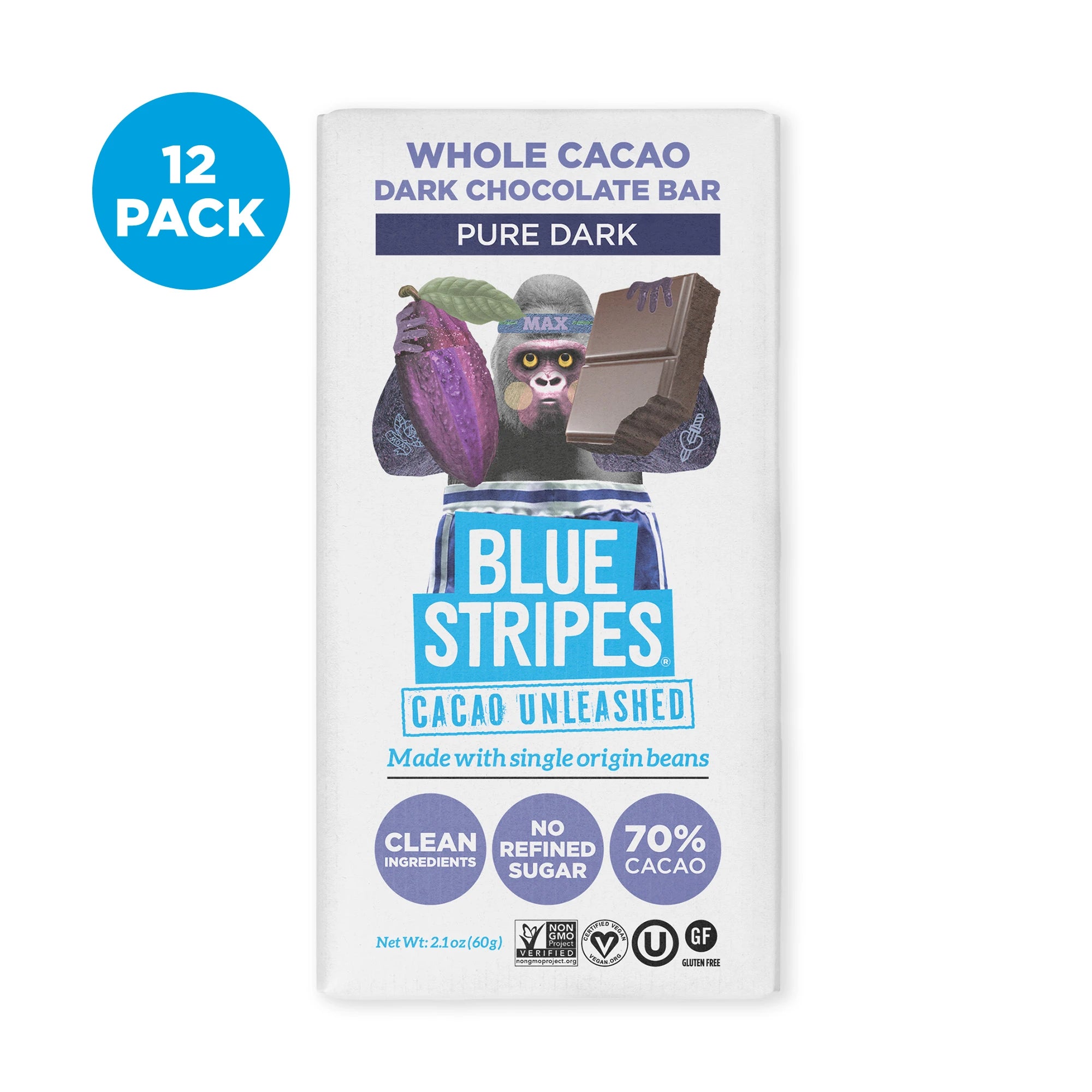 Whole Cacao Chocolate Bar - Pure Dark – Blue Stripes